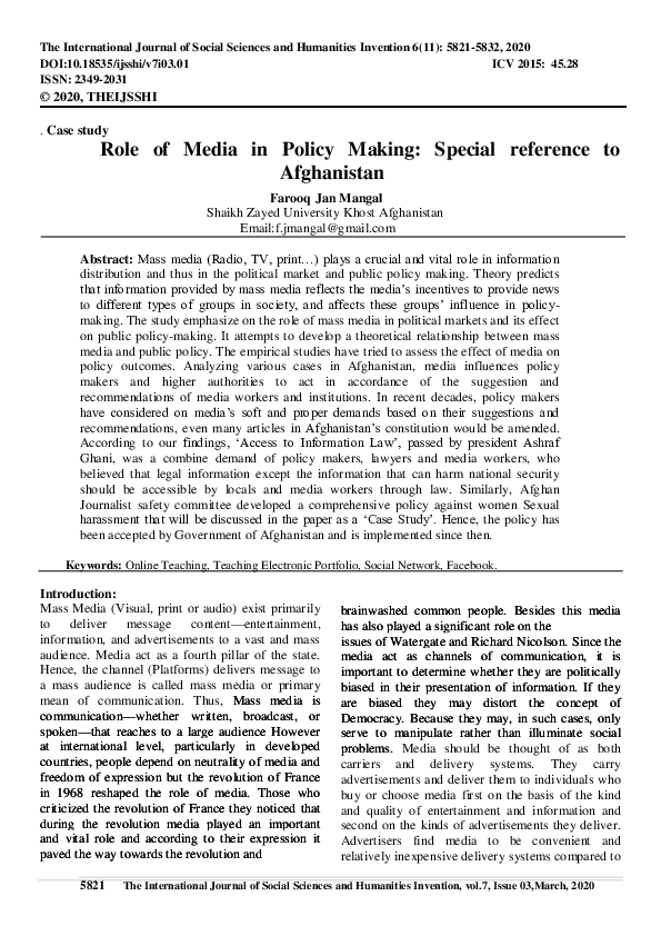 (PDF) The role of the Media in Public Policy | Onesmo Olengurumwa ...
