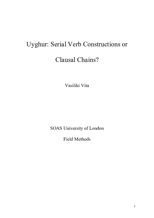 (PDF) Uyghur: Serial Verb Constructions or Clausal Chains