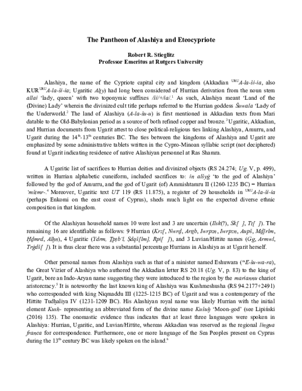 (DOC) The Pantheon of Alashiya and Eteocypriote