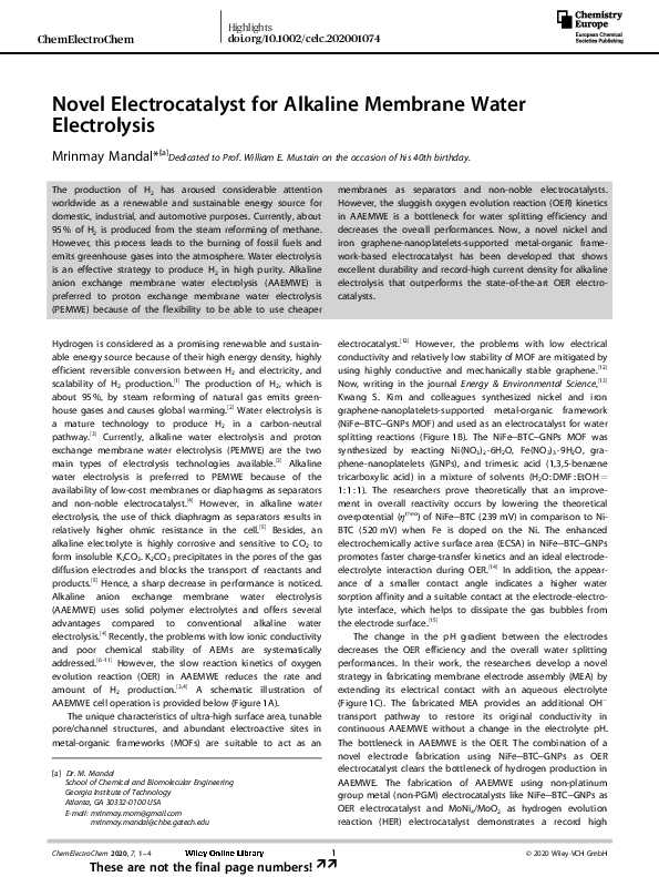 (PDF) Novel Electrocatalyst for Alkaline Membrane Water Electrolysis
