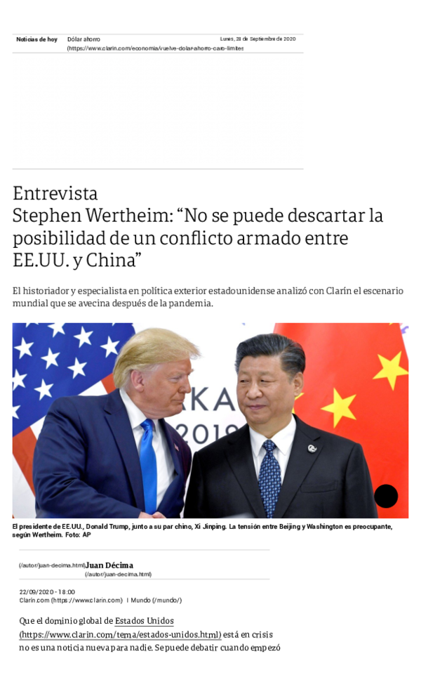 (PDF) Stephen Wertheim: "No se puede descartar la posibilidad de un ...