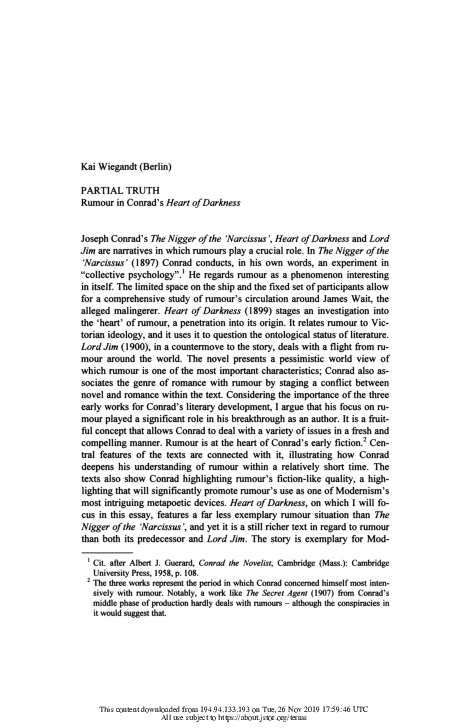 (PDF) Partial Truth: Rumour in Conrad’s ‘Heart of Darkness’