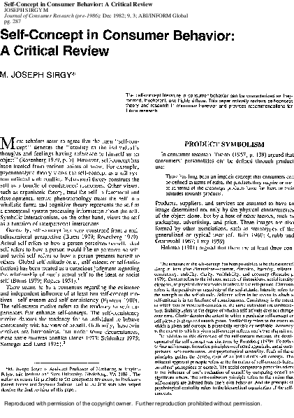 (PDF) Self-concept in consumer behavior: A critical review