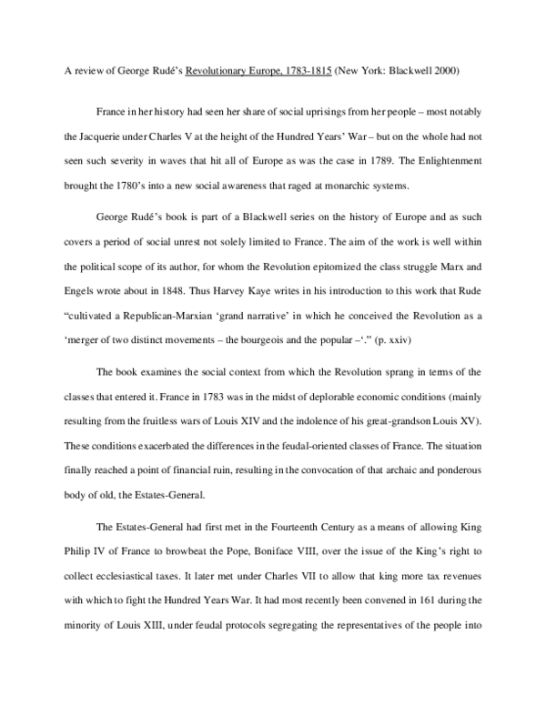 (PDF) A review of George Rude, Revolutionary France