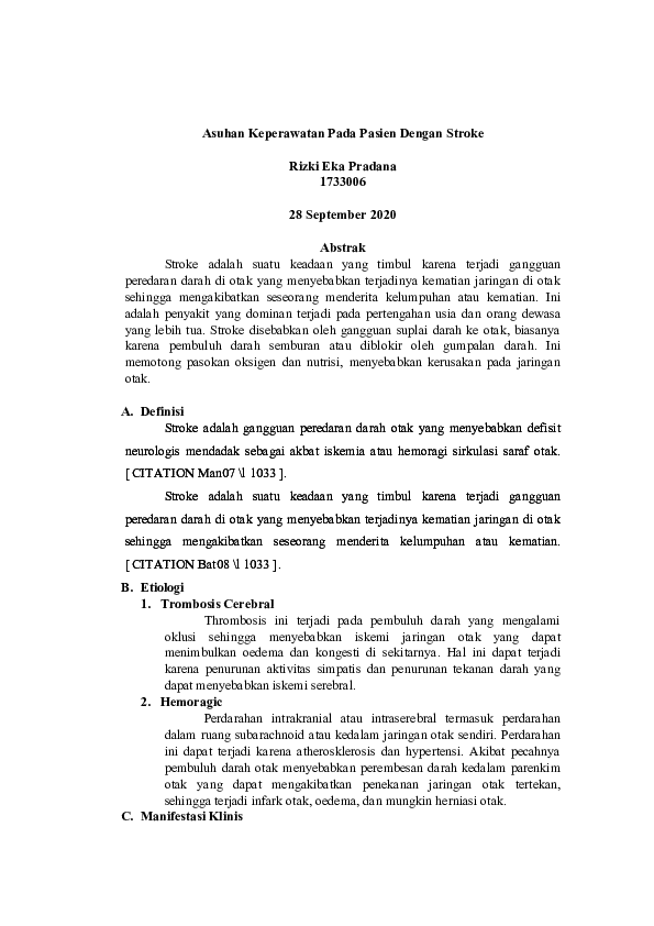 (DOC) Asuhan Keperawatan Pada Pasien Dengan Stroke