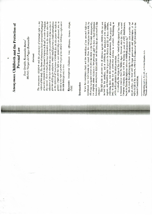 (PDF) ANONYMOUS CHILDBIRTH AND THE PROTECTION OF PERSONAL LAW
