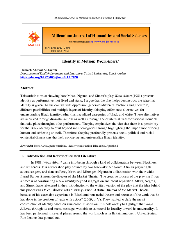 (PDF) Identity in Motion: Woza Albert!