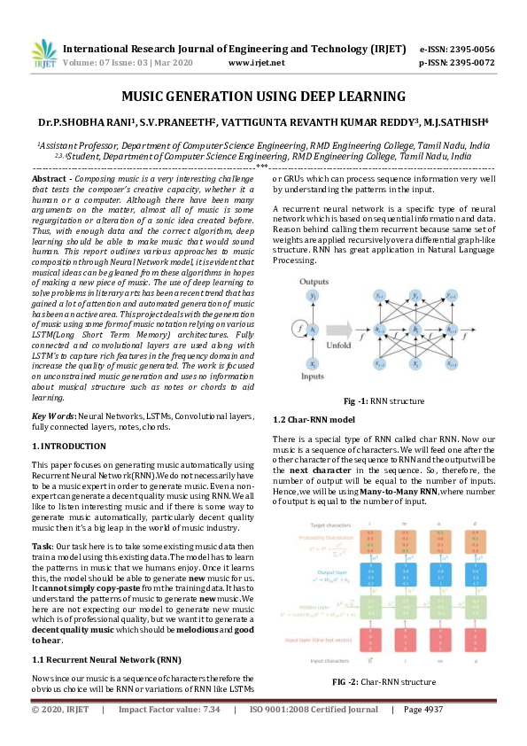 (PDF) IRJET- MUSIC GENERATION USING DEEP LEARNING | IRJET Journal ...