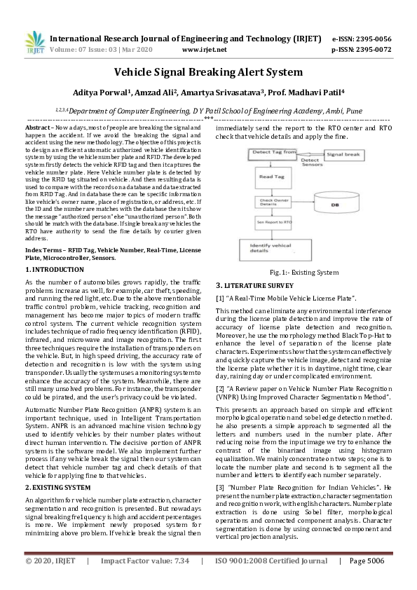 (PDF) Vehicle Signal Breaking Alert System