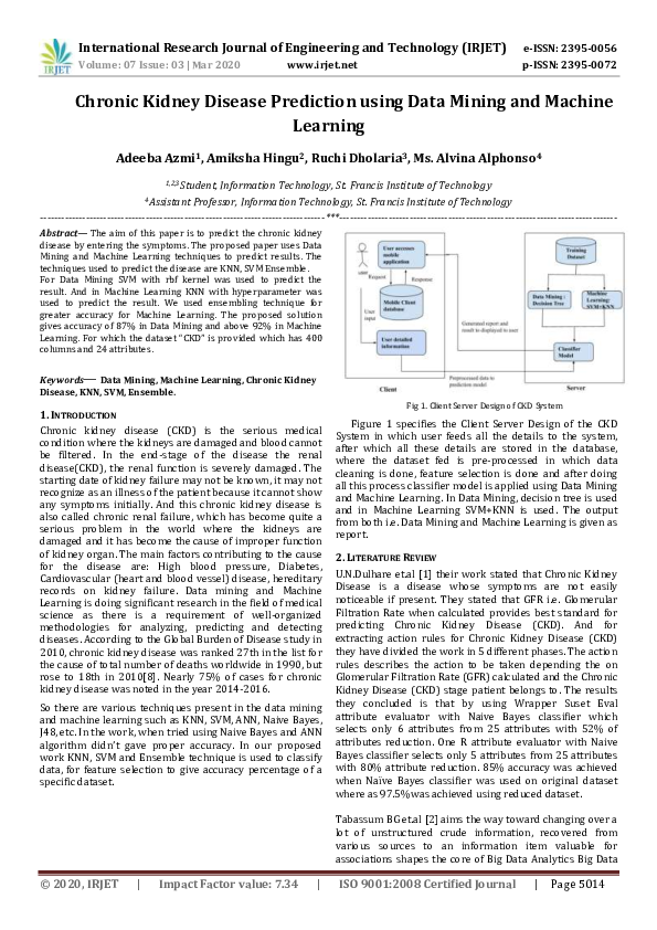 (PDF) IRJET- Chronic Kidney Disease Prediction using Data Mining and ...