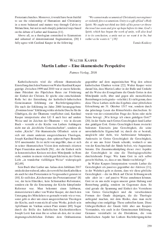 (PDF) Walter Kasper: Martin Luther - Eine ökumenische Perspektive