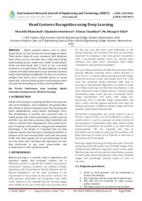 (PDF) IRJET- Hand Gestures Recognition using Deep Learning