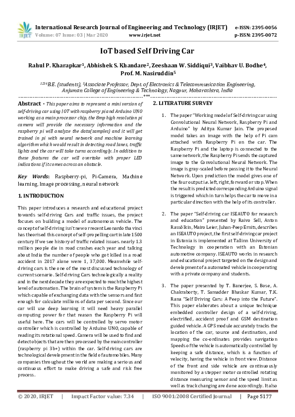 (PDF) IRJET- IoT based Self Driving Car