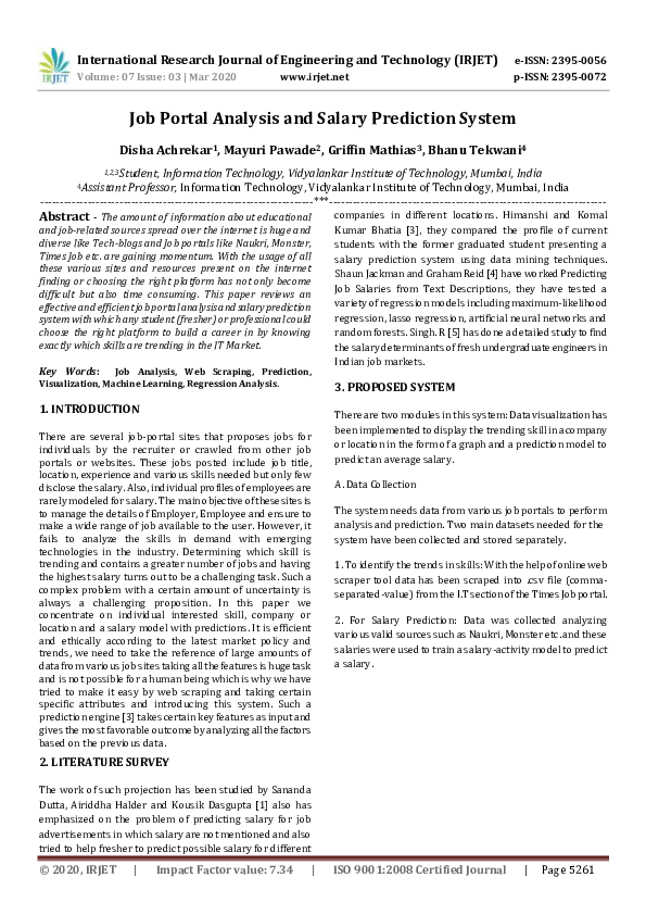 (PDF) IRJET- Job Portal Analysis and Salary Prediction System