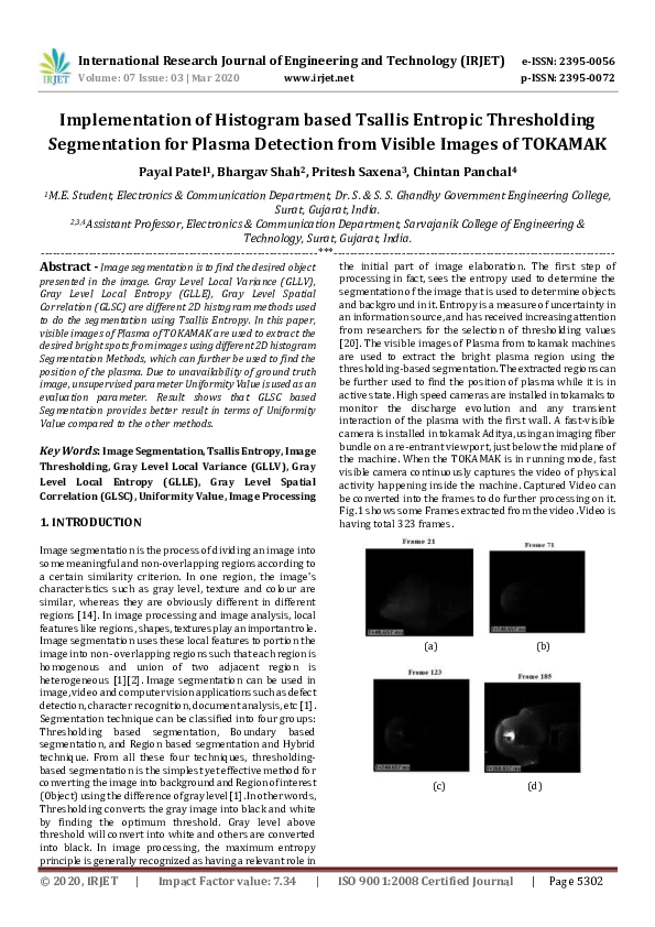 Pdf Irjet Implementation Of Histogram Based Tsallis Entropic Thresholding Segmentation For