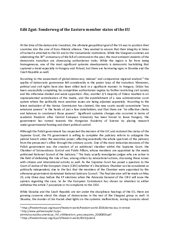 (PDF) Edit Zgut: Sonderweg of the Eastern member states of the EU