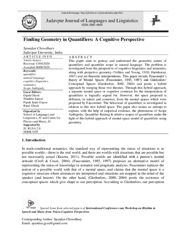 (PDF) Finding Geometry in Quantifiers: A Cognitive Perspective