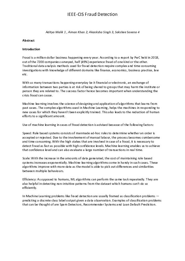 (PDF) IEEE-CIS Fraud Detection