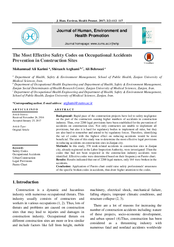 (PDF) The Most Effective Safety Codes on Occupational Accidents ...