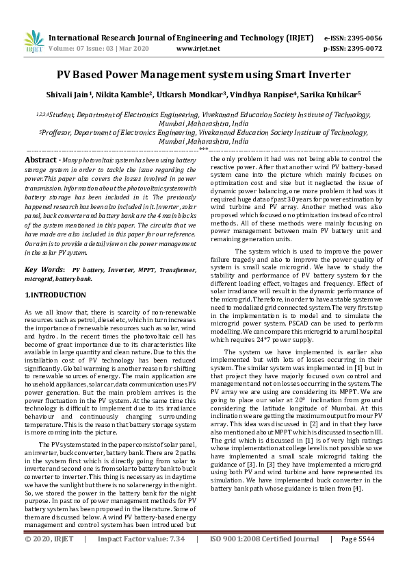 (PDF) IRJET- PV Based Power Management system using Smart Inverter