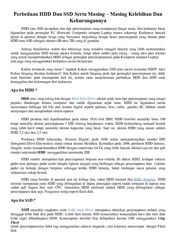 (DOC) Perbedaan HDD Dan SSD Serta Masing