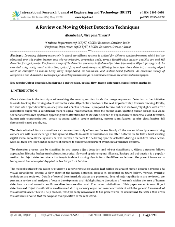 Pdf Review Of Human Movement Detection Methods