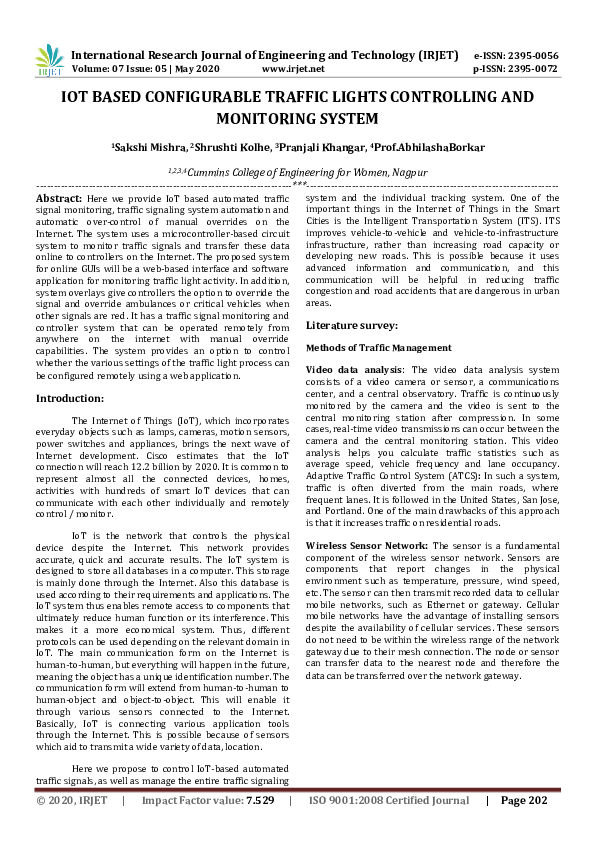 (PDF) IRJET- IOT BASED CONFIGURABLE TRAFFIC LIGHTS CONTROLLING AND ...