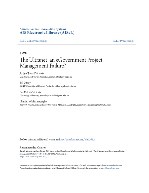 (PDF) The Ultranet: an eGovernment Project Management Failure?