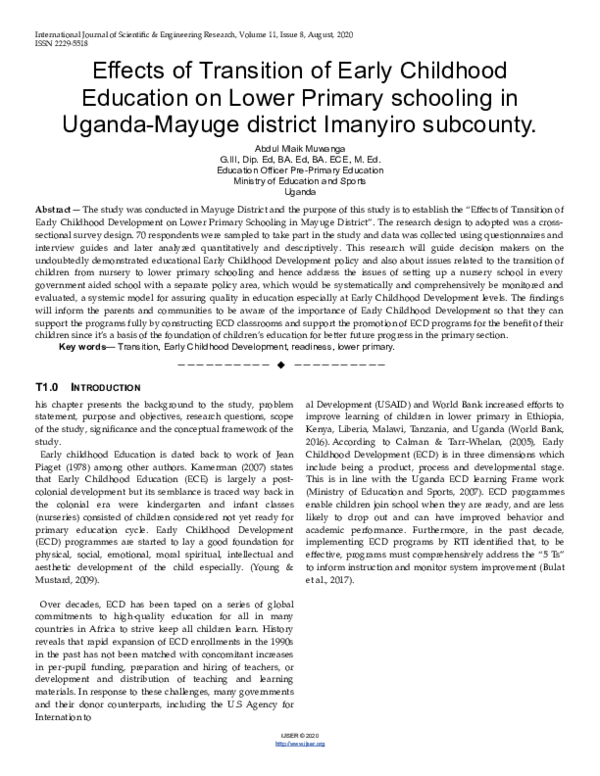 (DOC) EFFECTS OF TRANSITION AND EARLY CHILDHOOD EDUCATION