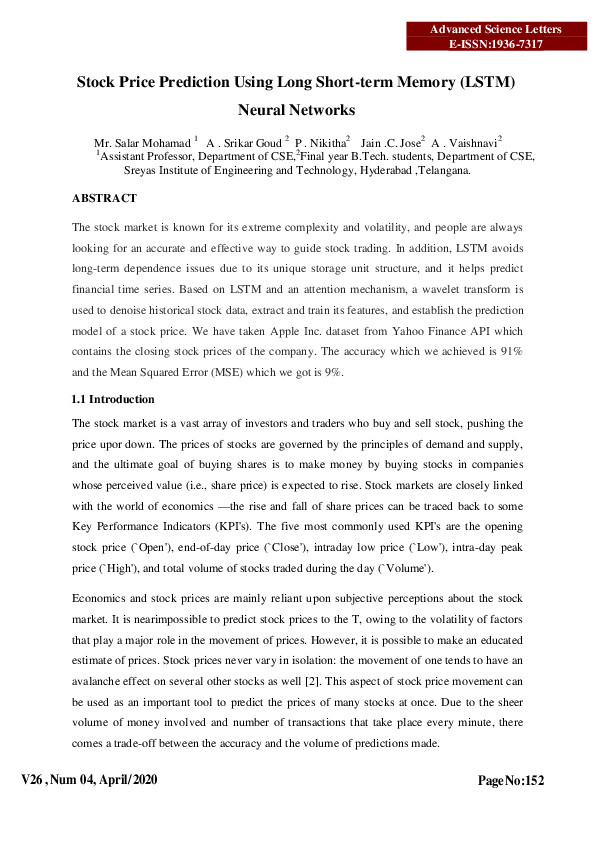 (PDF) Stock Price Prediction using LSTM Neural Networks