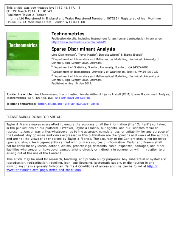 (PDF) Sparse Discriminant Analysis