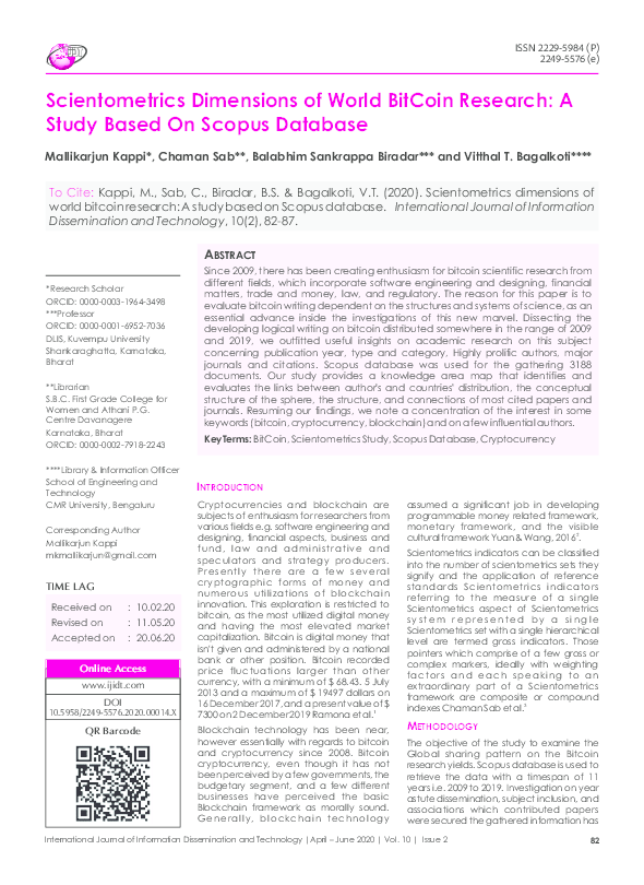 (PDF) Scientometrics Dimensions of World BitCoin Research: A Study Based On Scopus Database