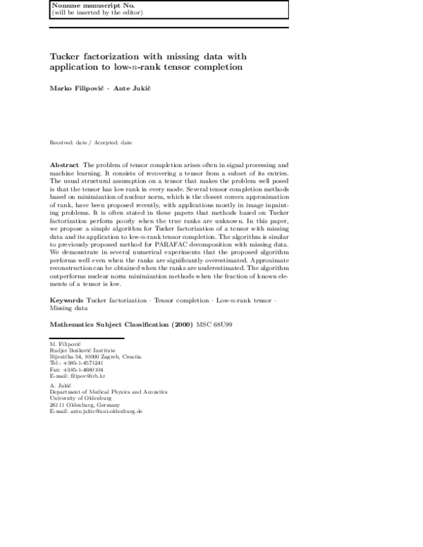 (PDF) Efficient Tucker Factorization for Tensor Completion