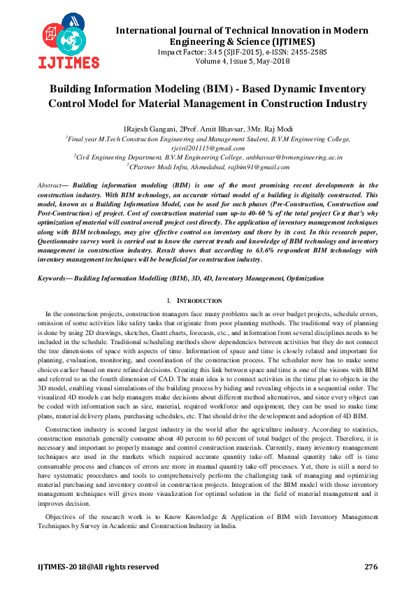 (PDF) Building Information Modeling (BIM) -Based Dynamic Inventory ...