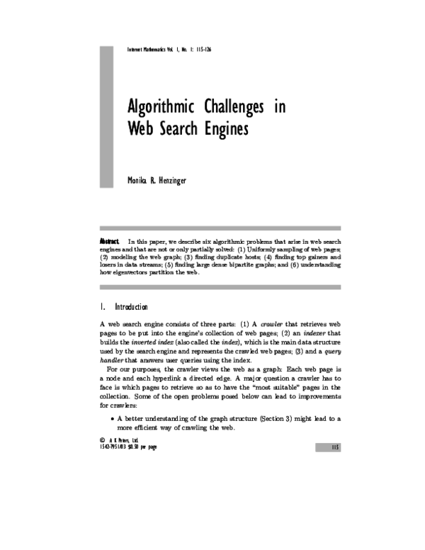 Pdf Challenges In Web Search Engine Algorithms