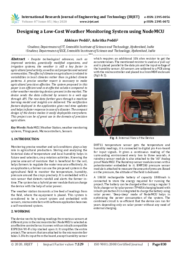 (PDF) IRJET- Designing a Low-Cost Weather Monitoring System using NodeMCU