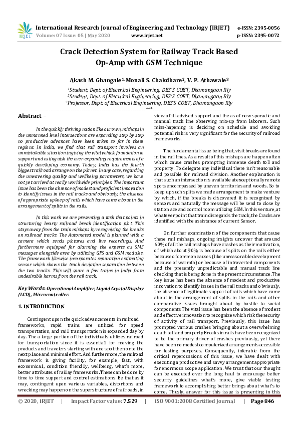 (PDF) IRJET- Crack Detection System for Railway Track Based Op-Amp with ...