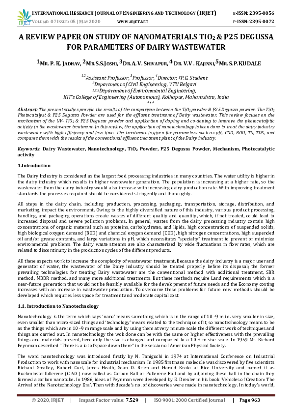 (PDF) IRJET - A REVIEW PAPER ON STUDY OF NANOMATERIALS TIO2 & P25 ...