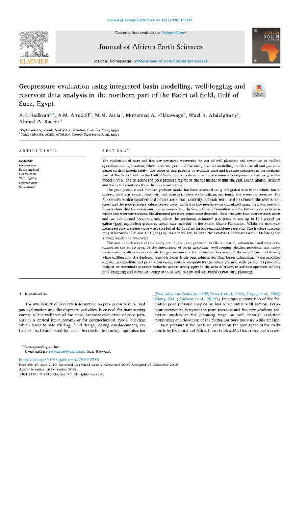 (PDF) Geopressure Evaluation Using Integrated Basin Modelling, Well ...