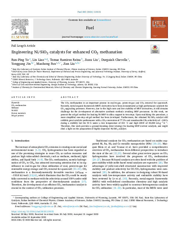 (PDF) Engineering Ni/SiO 2 catalysts for enhanced CO 2 methanation