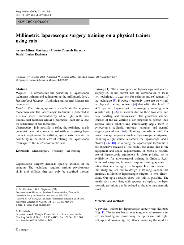 (PDF) Millimetric laparoscopic surgery training on a physical trainer ...