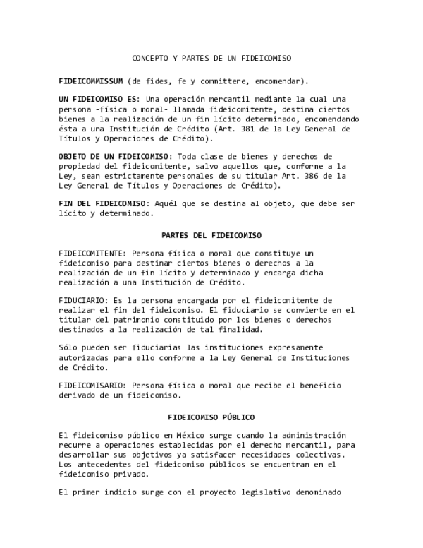 (DOC) CONCEPTO Y PARTES DE UN FIDEICOMISO