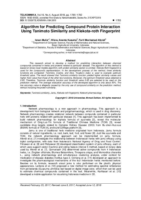 Pdf Algorithm For Predicting Compound Protein Interaction Using