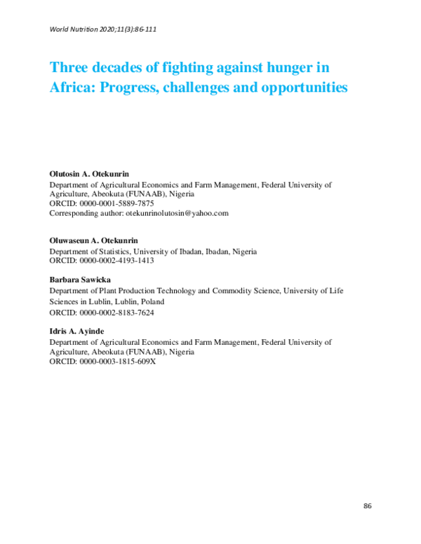 (PDF) Three decades of fighting against hunger in Africa: Progress ...