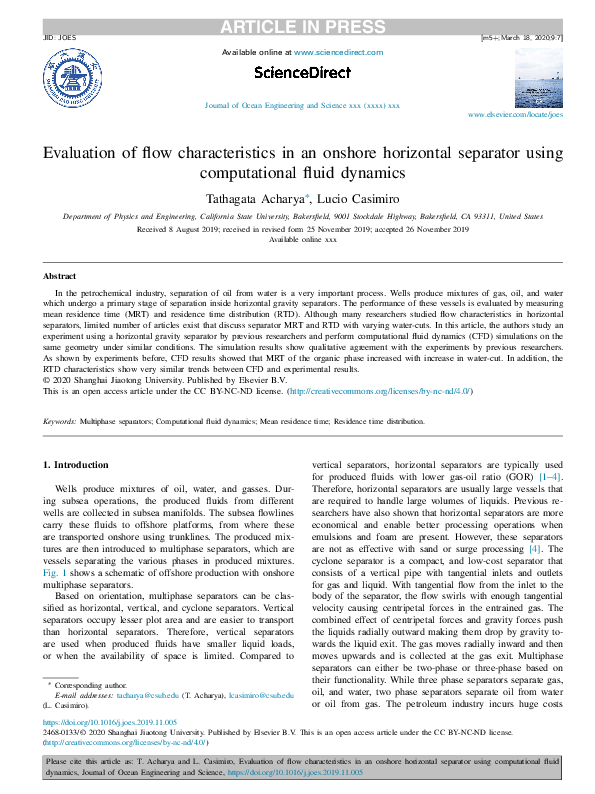 Pdf Evaluation Of flow Characteristics In An Onshore Horizontal Separator Using Computational