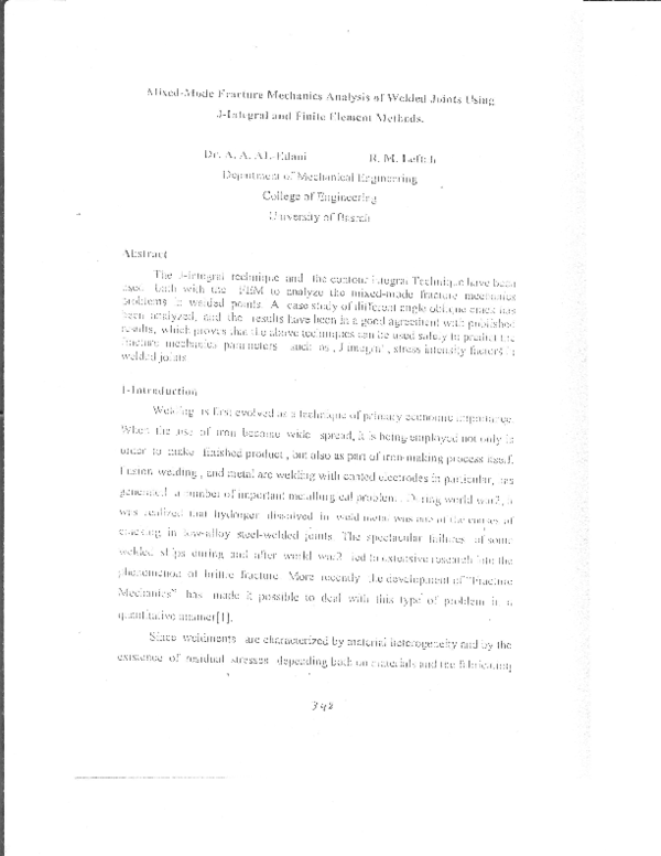 (PDF) Mixed-Mode Fracture Mechanics Analysis of welded Joints Using J-Integral and Finite ...