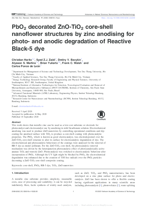 (PDF) PbO 2 decorated ZnO-TiO 2 core-shell nanoflower structures by ...