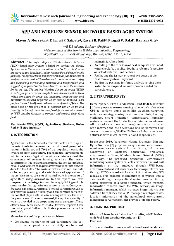 (PDF) IRJET- APP AND WIRELESS SENSOR NETWORK BASED AGRO SYSTEM