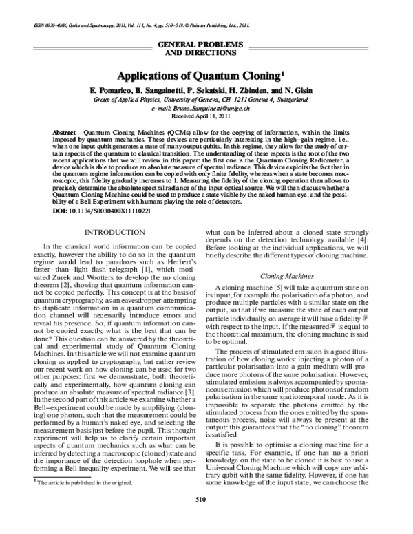 (PDF) Applications of quantum cloning