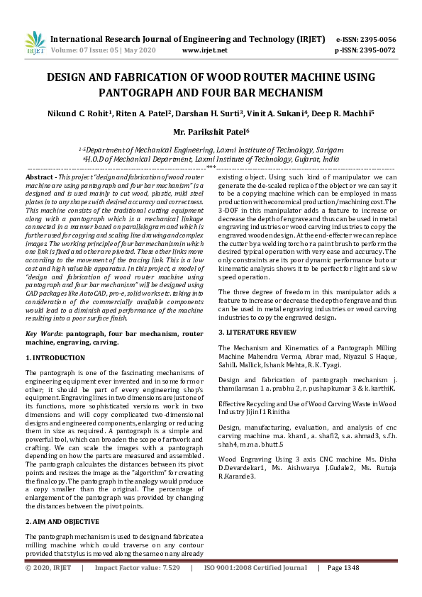 (PDF) DESIGN AND FABRICATION OF WOOD ROUTER MACHINE USING PANTOGRAPH ...